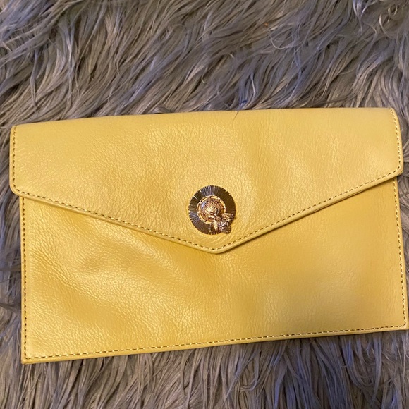 Talbots | Bags | Talbots Zest Yellow Pebble Leather Bumblebee Clutch ...